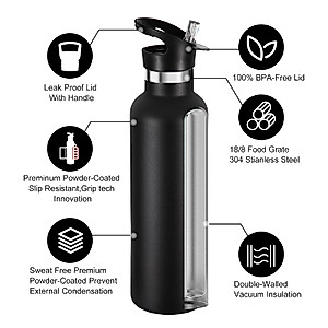 Neihepal 24oz Insulated Water Bottles Bulk 8 Pack,Stainless Steel Double Wall Sport Bottle with Straw Lid,Metal Cup Reusable Thermoses with Hand Cap for School,Cyclists,Hikers,Gift(Assorted,8 Count)