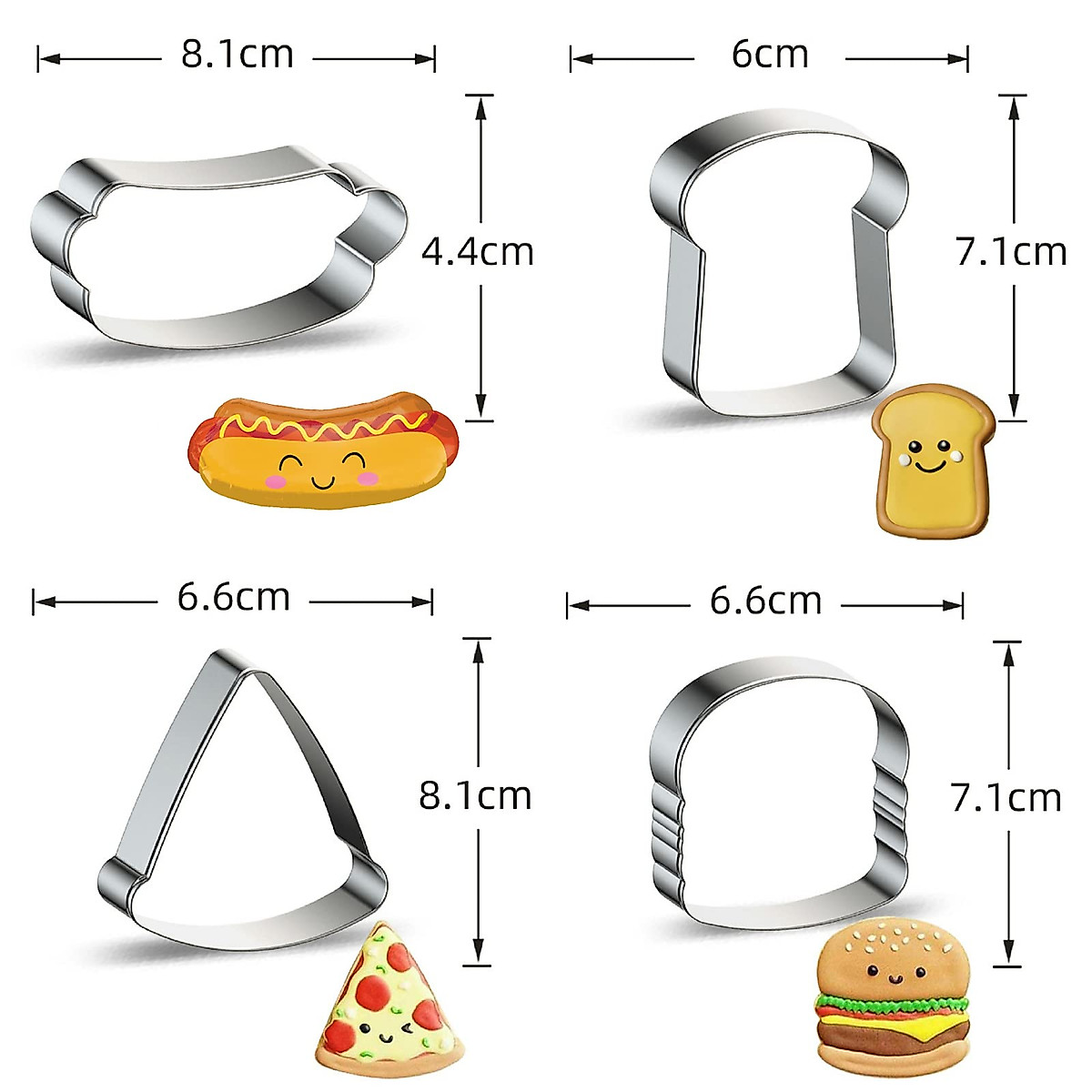 Azflyife Cookie Cutters Hamburger, Toast/Slice of Bread, Hot Dog, Pizza Cookie Cutter Shapes Baking Set - Biscuit Stainless Steel Metal Molds Cutters for Kitchen Baking Christmas Small Cookie Cutter