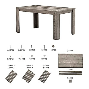 GIA 59" L Wood Restaurant Dining Table for 4-6, Seats up to 6, Modern Farmhouse Rectangular Home Kitchen Dinner Table with Melamine Finish, 59x35x29.5 Inches, 77lbs, Aged Gray Oak