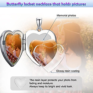 SOULMEET Personalized Beautiful Blue Morpho Butterfly Locket Necklace That Holds 2 Pictures Photo Sterling Silver Insect Locket (Custom photo & text)