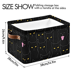 Rectangular Storage Bin Cute Black Cats Basket with Handles - Organizer Bin for Toys, Books, Laundry Basket for Kids/Pets, Playroom