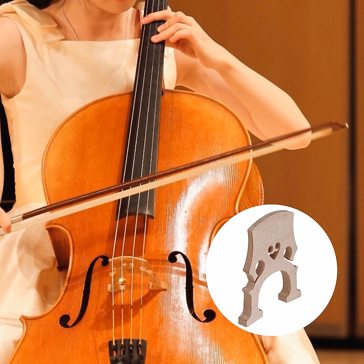 Mxfans Cello Bridge 4/4 Full Size Burlywood Maple Bridge for Cello Strings Wood Set of 5