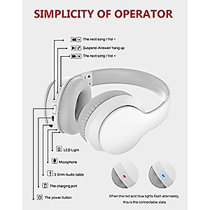 rockpapa E7 Over Ear Wireless Bluetooth Headphones with Mic Include Travel Case, Foldable Wired/Wireless Headphones with Microphone for Kids Childrens Boys Girls Teen Youth Adult White Grey