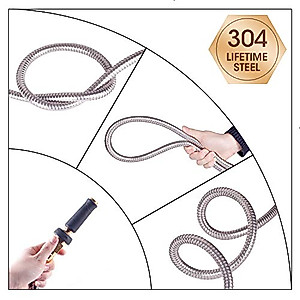 TOUCH-RICH 304 Stainless Steel Garden Hose, Lightweight Metal Hose with Free Nozzle, Guaranteed Flexible and Kink Free (50FT, Stainless)