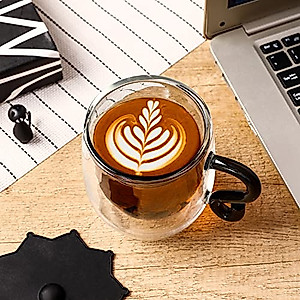 Phitihui Cat Mugs, Double Wall Glass Cute Coffee Tea Cup, Graduation Valentines Mothers Day Easter Halloween Christmas Gifts for Women Wife Mum Her Girl Teacher Friend, Birthday Present Idea (Black)