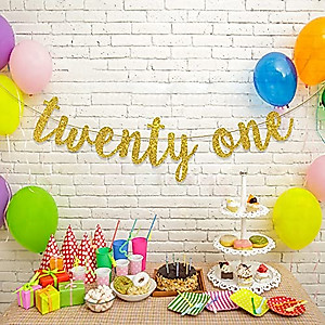 Twenty One Banner, Cheers to 21 Years Birthday Decorations, Finally 21, Happy 21st Birthday Anniversary Party Supply Gold Glitter