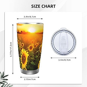 Sunflower Field Sunset Tumbler with Lid and Straw 20oz Stainless Steel Car Cup for Hot and Cold Drinks, Double Wall Insulated Travel Coffee Mug Reusable Drink Thermos Cup Birthday Gifts