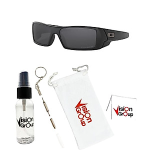 Oakley GASCAN OO9014 Sunglasses For Men + Vision Group Accessories Bundle(Matte Black/Grey Polarized (11-122),61 Wayfarers