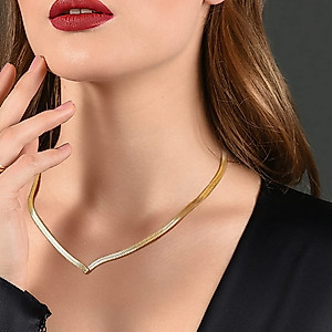 JECOMY Dainty Gold Layered Necklaces for Women 18K Gold Plated Stacked Herringbone Choker Necklace Coin Pendant Snake Chain Necklace Trendy Rope Paperclip Layering Necklace Set for Women