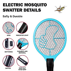 Bug Zapper! 3000 Volts Fly Racket Swatter Electric Mosquito Killer for Indoor and Outdoor, 3 Safe Layer Fly Moth Insect Killer,2AA Batteries Not Included （Circular）