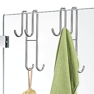 Cerbonny Shower Door Hooks, 2 Pack Extended Double Towel Hooks for Bathroom Frameless Glass Shower Door, Heavy Duty Stainless Steel Bathroom Hanger Without Perforation