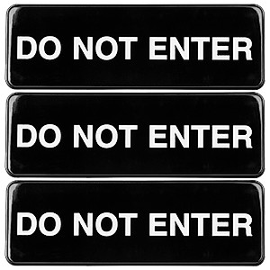 Excello Global Products Do Not Enter Sign: Easy to Mount Informative Plastic Sign with Symbols 9"x3", Pack of 3 (Black)