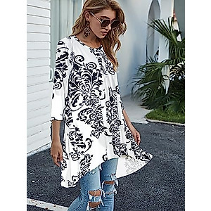 Naggoo Womens 3/4 Sleeve V Neck Button Casual Loose Flowy Swing Tunic Tops Basic Tee Shirts for Leggings L White