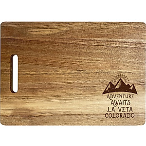 La Veta Colorado Camping Souvenir Engraved Wooden Cutting Board 14" x 10" Acacia Wood Adventure Awaits Design
