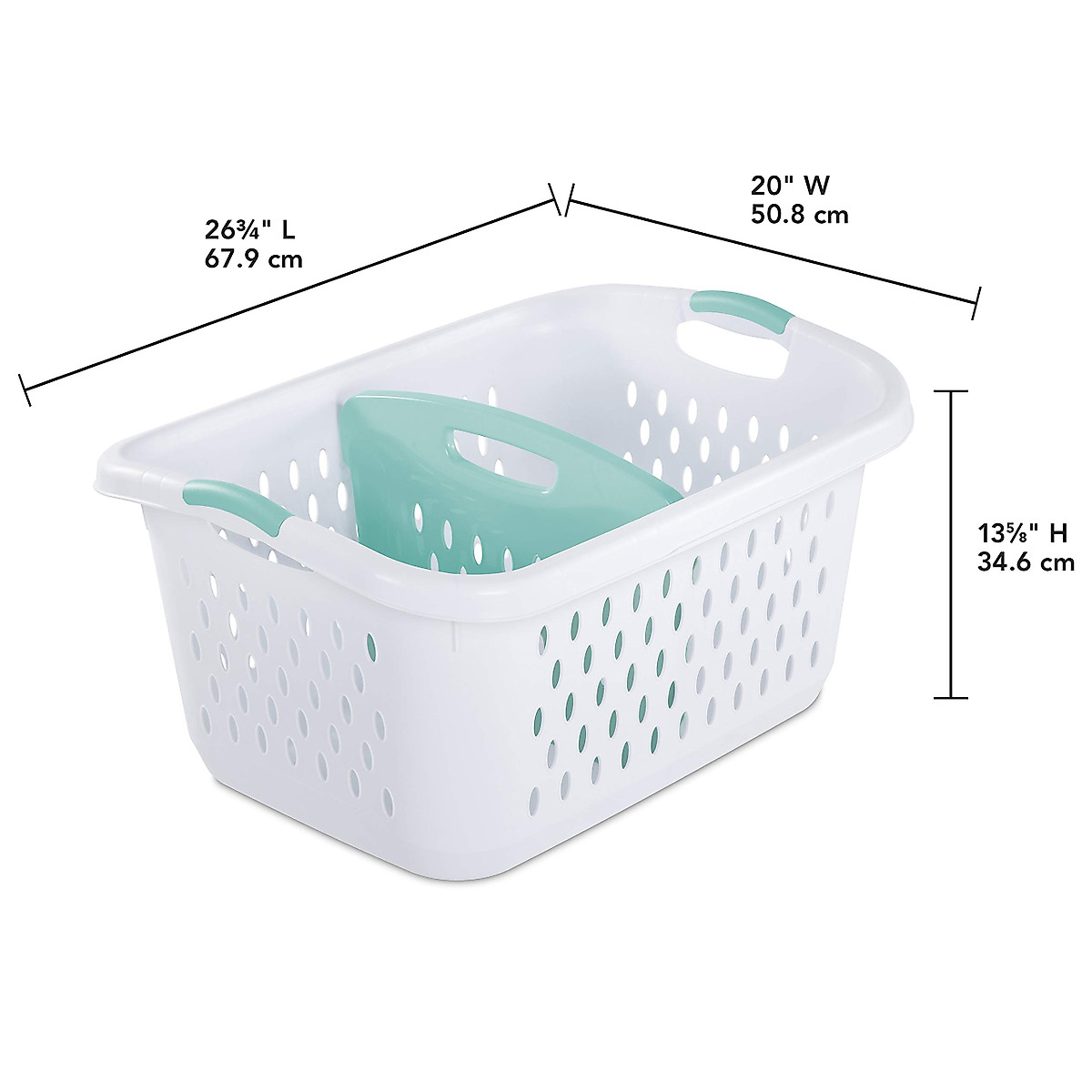 Sterilite 12138004 Laundry Basket 2.2 Bushel White Aqua Chrome Handles/Divider (Pack of 4)