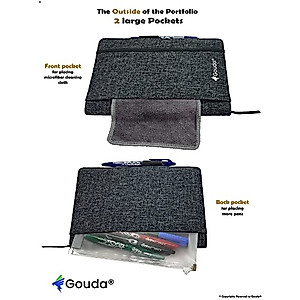 Gouda Bifold Portfolio Notebook Cover , Portfolio Organizer with Pen Loop , Large , Meduim and Small Pockets , Business Card Holder with RFID Blocking Feature , Ribbon Bookmark , Leather Water-resistante Fabric Case , for Smart Reusable Notebook Planner ,