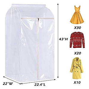 KEETDY 43" Hanging Garment Bags for Closet Storage Large Clear Window Hanging Clothes Storage Garment Rack Cover Coat Protector for Suit, Wardrobe, Bottom Enclosed