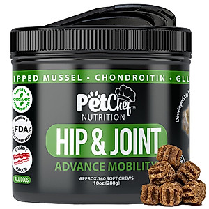 Pet Chef Advanced Dog Hip & Joint Supplement Treat - Glucosamine, Chondroitin & Turmeric MSM Breeds-Reduce Pain, Inflammation & Arthritis. Super Dog Hip & Joint Treat. Renews All Dogs.