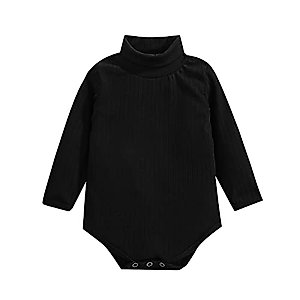 oneflow Newborn Infant Baby Boy Girl Fall Outfit Turtleneck Bodysuit Shirt Long Sleeve Romper Top Basic Solid Warm Clothes (12-18 Months,Black Turtleneck)