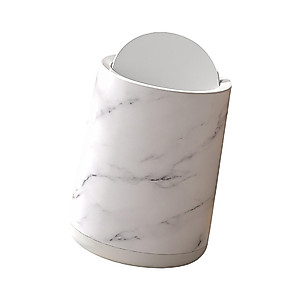 Generic Marble Bathroom Trash Can Household Trash Bin Garbage Container Removable Inner for Office, White Large, Optional
