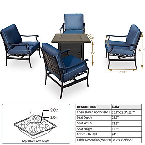 PatioFestival Outdoor Furniture Patio Conversation Set CSA Certification 50,000 BTU 33.9 Inch Propane Fire Pit Table Sets with Rocking Chairs (5 Pcs,Blue)