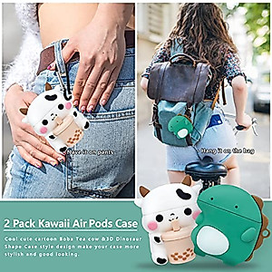 3 Pack Cute Airpod Case for Airpod 2&1,3D Kawaii Cartoon Funny Boba Tea Cow & Glows Ghost Soft Silicone Protective Cover Accessories Skin for Airpods 1&2 Gen Charging Case for Girls Boys Kids Teens