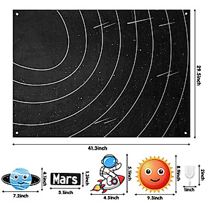 WATINC 44Pcs Outer Space Felt Story Board Set 3.5 Ft Solar System Universe Storytelling Flannel Interactive Play Kit with Hooks Astronaut Planets Alien Galaxy Reusable Wall Hanging Gift for Boys Girls