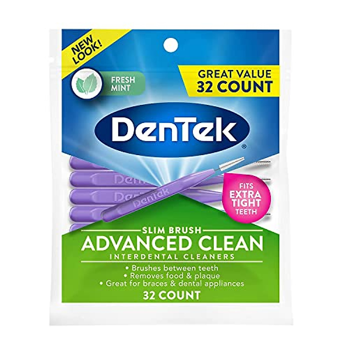 DenTek Slim Brush Interdental Cleaners | Slim Brush for Extra Tight spaces | 32-Count | 1-Pack