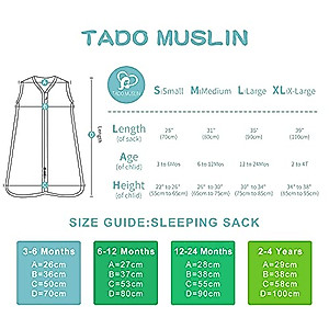 TADO MUSLIN Toddlers Sleeping Sack 100% Organic Cotton Kids Wearable Blanket 0.5 TOG(2-4T)