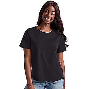 Hanes Originals Oversized T-Shirt, Cotton Crewneck Tee for Women, Curved Hem, Black, X Large