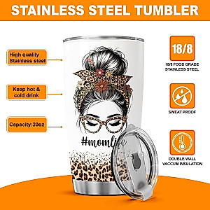 Tumbler 20 Oz With Lid And Straw, Day Mothers Women For Leopard Cheetah Print Funny Handle Mama Coffee Insulated Tumblers Mommy Mother Cups, Mom Gifts, Mom Bruh