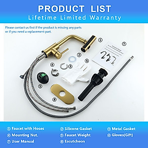 TRIPHIL Waterfall Bathroom Faucets with 3 Mode Pull Down Sprayer,Single Handle Modern Bath Sink Faucet with Pop Up Drain and Deck Plate,Brusehd Gold 1 Hole RV, Bar,Restroom,Lavatory,Vanity Tap