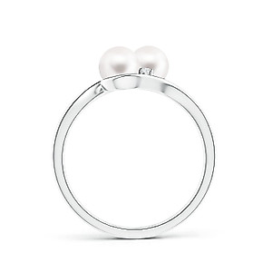 Angara Freshwater Cultured Pearl Two Stone Ring for Women in 14K White Gold Ring Size-7 (Grade-AA | Size-5mm) | June Birthstone Jewelry Gift for Women| Wedding | Anniversary | Enagagement