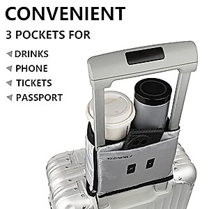 LARGERED Luggage Cup Holder for Suitcases, Travel Must Haves Travel Cup Holders Free Hand Drink Caddy, Travel Accessories Gifts for Flight Attendants, Fits Roll on Suitcase Handles 2 Packs (Silver)