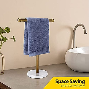 Pkfinrd Gold Hand Towel Holder Stand with Heavy Marble Base, T-Shape Towel Rack, Free-Standing for Bathroom Vanity Countertop, 304 Stainless Steel (Color : Gold)