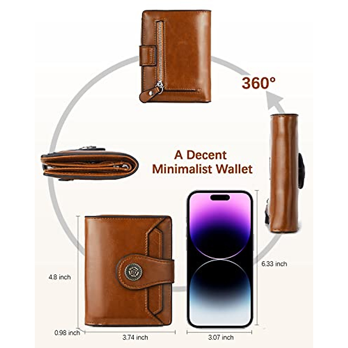 BOSTANTEN Women Leather Wallet Small RFID Blocking Bifold Zipper Pocket Wallet Card Case with ID Window Brown