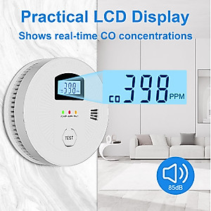 3 Pack Combination Photoelectric Smoke and Carbon Monoxide Alarm Detector with Digital Display; Battery-Operated White 907-3-Pack (JN-908)