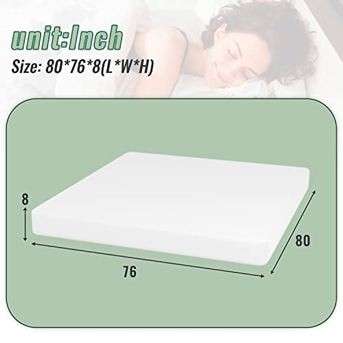 5/6/8/10/12-inch Gel Memory Foam King Size Mattresses in A Box King Size Lucid Mattress for Cool Sleep & Pressure Relief King Size Mattresses Medium Firm Mattress,CertiPUR-US Certified 80×76×8，White