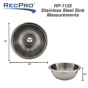 RecPro RV 13" Round Stainless Steel Sink | Single RV Kitchen Sink | RV Sink | Camper Sink | Single Bowl Sink (No Faucet)
