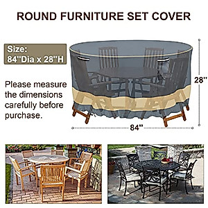 Round Patio Furniture Covers Waterproof & Heavy Duty 84 Inch, 600D Oxford Cloth Outdoor Patio Table Cover, 84" Dia x 28 H Patio Covers for Outdoor Furniture & Dining Table and Chairs Set