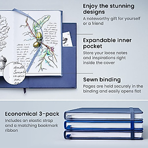 ARTEZA Journals, Pack of 3, 6x8 Inches, 96 Sheets, Cobalt Blue, Med Blue, and Navy, Hardcover Noteboos with Smooth Lined, Blank and Dotted Paper