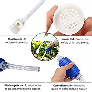 SunGrow Water Siphon Pump for Fish Tank with Priming Bulb, 3.5" Nozzle Net, 65-Inches, Long Nozzle Sand Cleaning Kit, Fish Gravel Vacuum to Clear Water, Aquarium Siphon Tank, 2-Minutes to Assemble