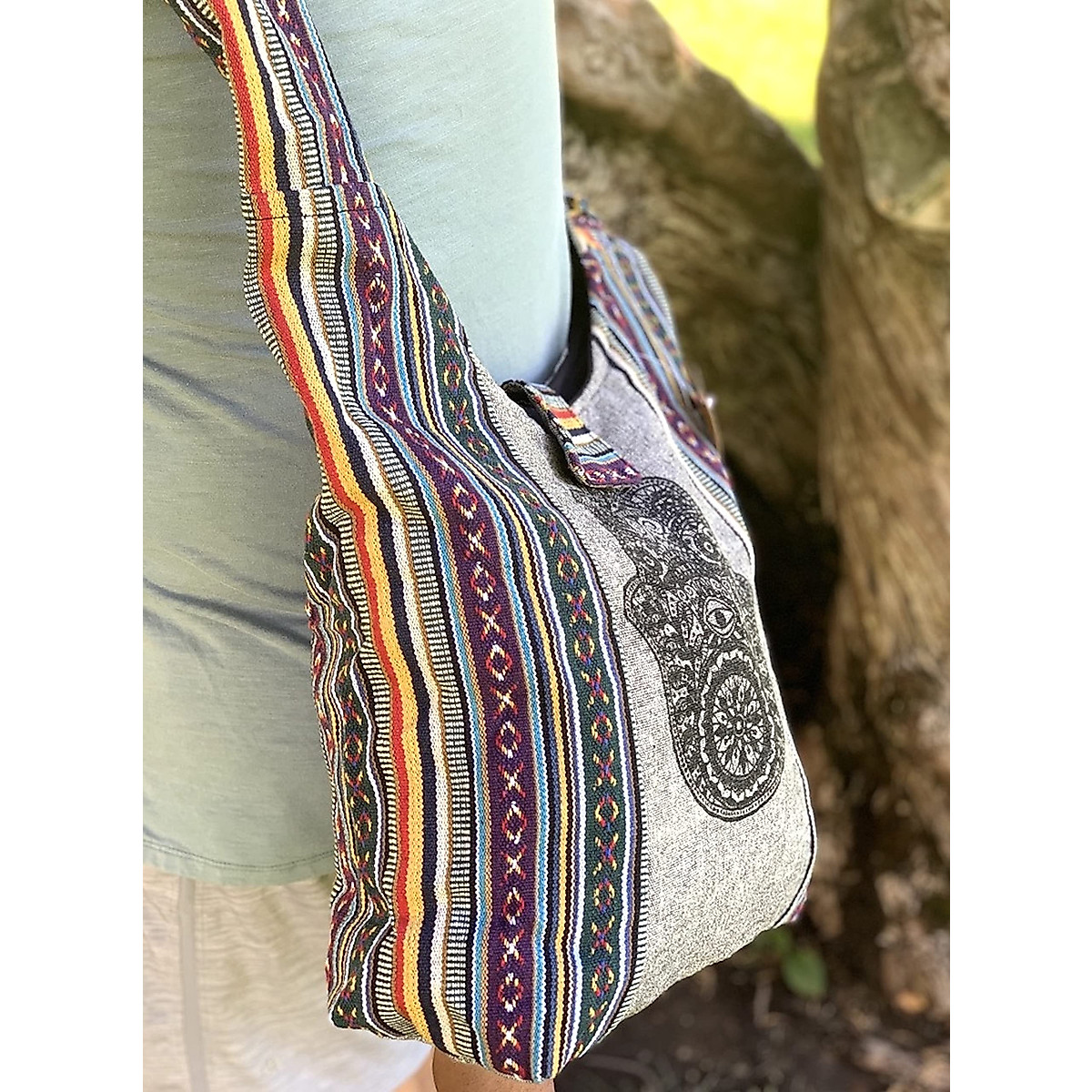 Cotton Shoulder Bag, Unique Tapestry Hippie Crossbody with Hamsa Print Hobo Hippie Cross body Women bag, Festival bag Sling Boho Bag/Handmade with Love
