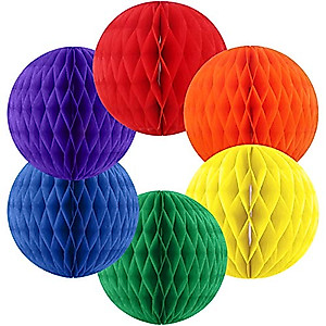 Binpeng Paper Fan for Decorations Paper Honeycomb Tissue Balls for Party Decoration Set of 3 Blue Paper Honeycomb Tissue Fans for Party Decoratio (RAINBOW Honeycomb 6pcs 8 Inch)