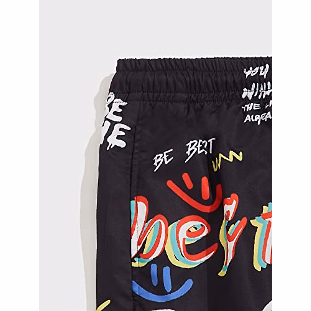 WDIRARA Men's Graphic Print Colorblock Drawstring Waist Active Pocket Shorts Black L