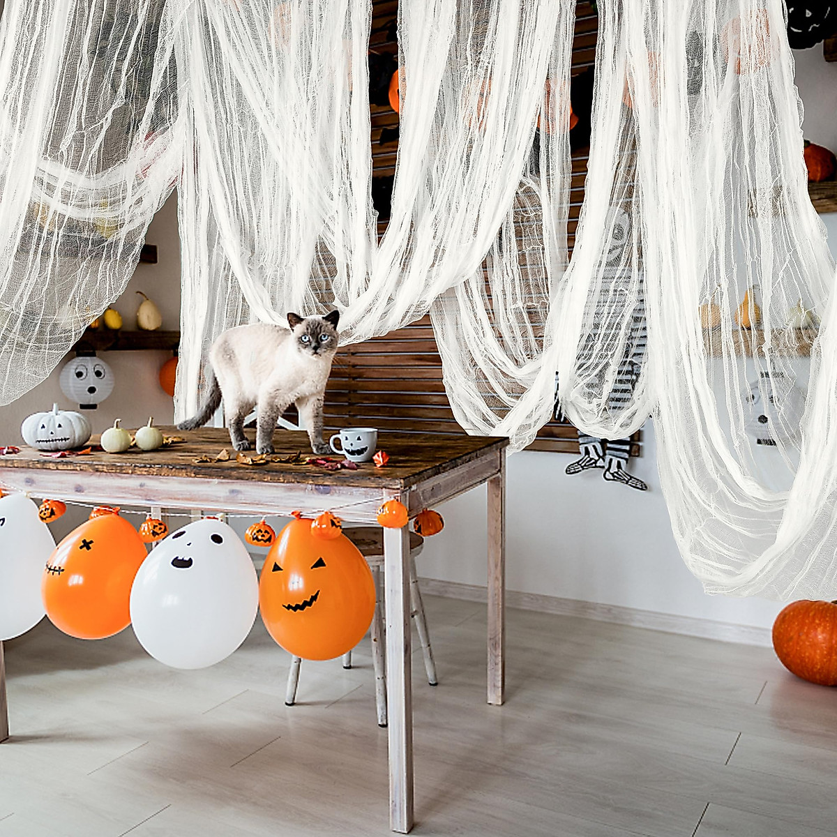 600" x 85" Halloween Creepy Cloth - Black Halloween Spooky Fabric Cloth - Large Creepy Spooky Halloween Decorations for Haunted House Window Backdrops Garden Halloween Party Yard Wall Doorway