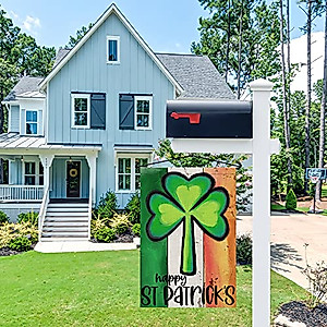 Happy St Patricks Day Garden Flags 12x18 Inch Double Sided Burlap, Green Shamrock Lucky Sign Farmhouse Small Yard Outdoor Decorations DF195