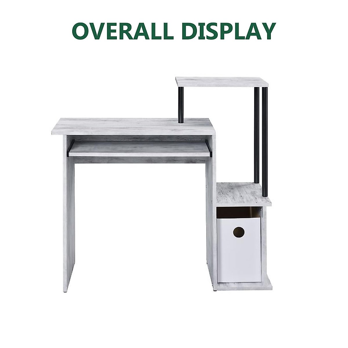 Rectangular Computer Desk, Modern Office Desk with Keyboard Tray, Shelf and Storage Compartment for Home Office, Shelf Dimension 9" L X 16" D X 20" H, Leg Space Dimension 24" L X 16" D X 24" H