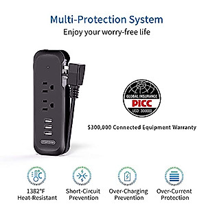 Small Power Strip with USB - NTONPOWER 2 Outlets 3 USB Portable Desktop Charging Station with 15 inches Wrapped Short Extension Cord, Compact Travel Power Strip for for Hotel, Cruise, Home and Office