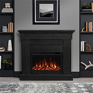 BOWERY HILL 47.5" Slim Solid Wood and Glass Electric Fireplace in Black